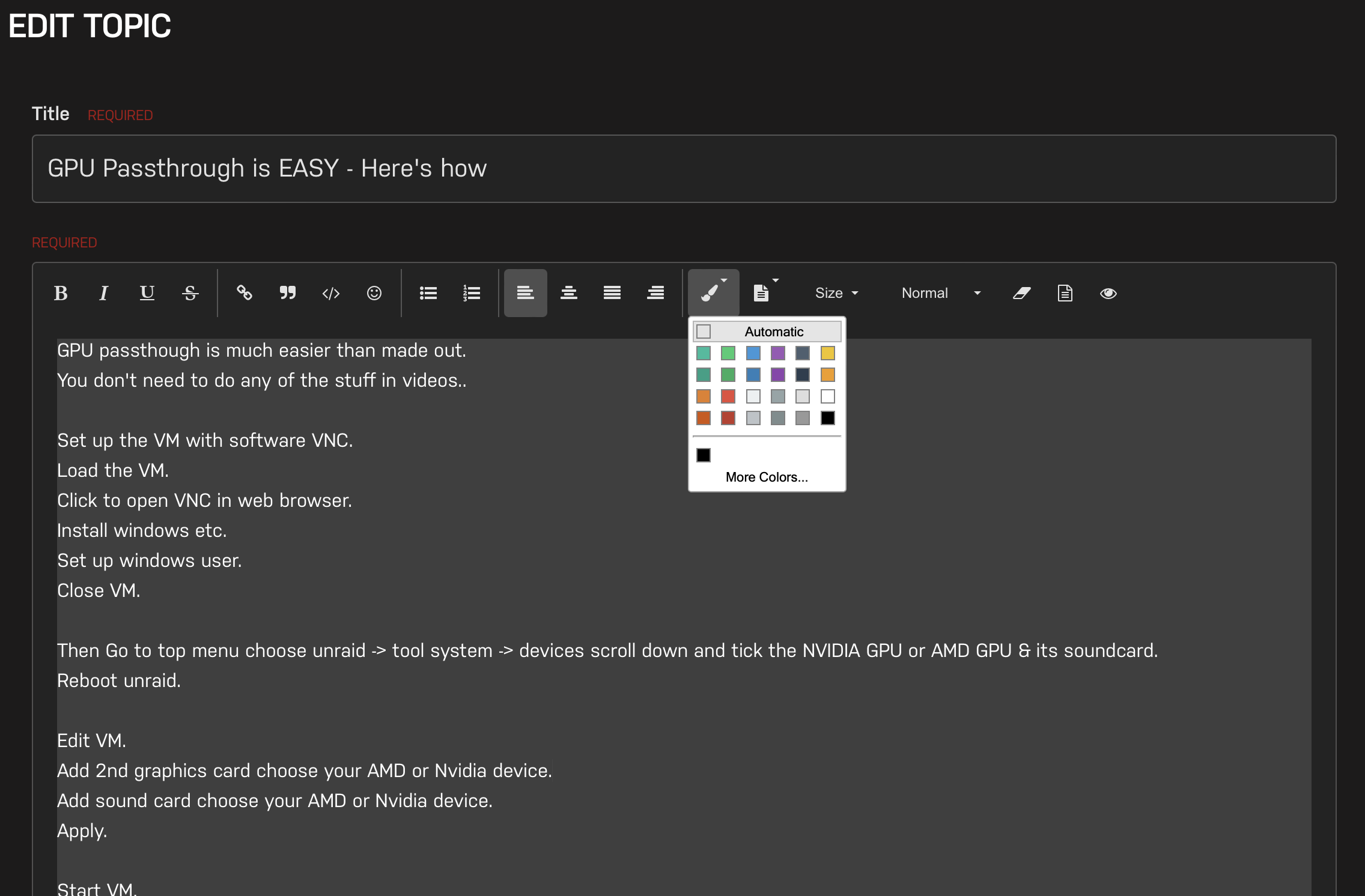 Automatic Colour Issues (dark theme shows dark text) - Forum Feedback ...