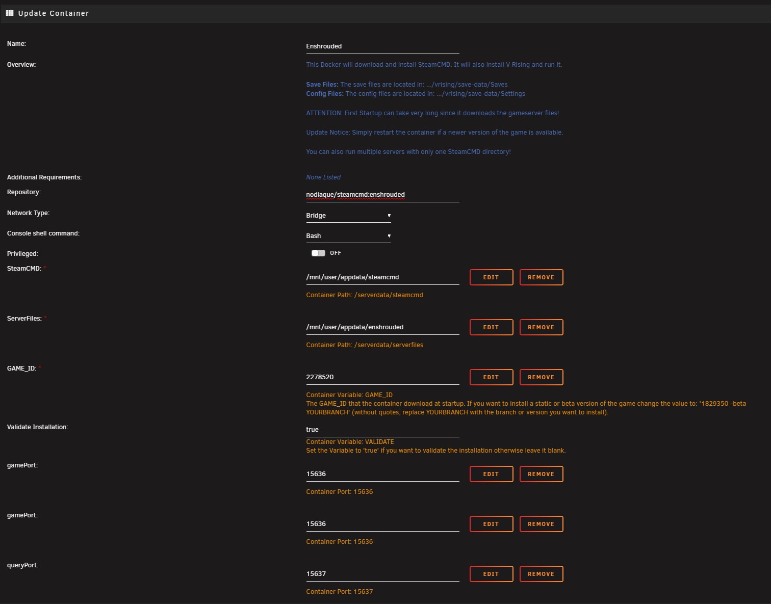 [Support] Nodiaque - Gameserver docker - Docker Containers - Unraid