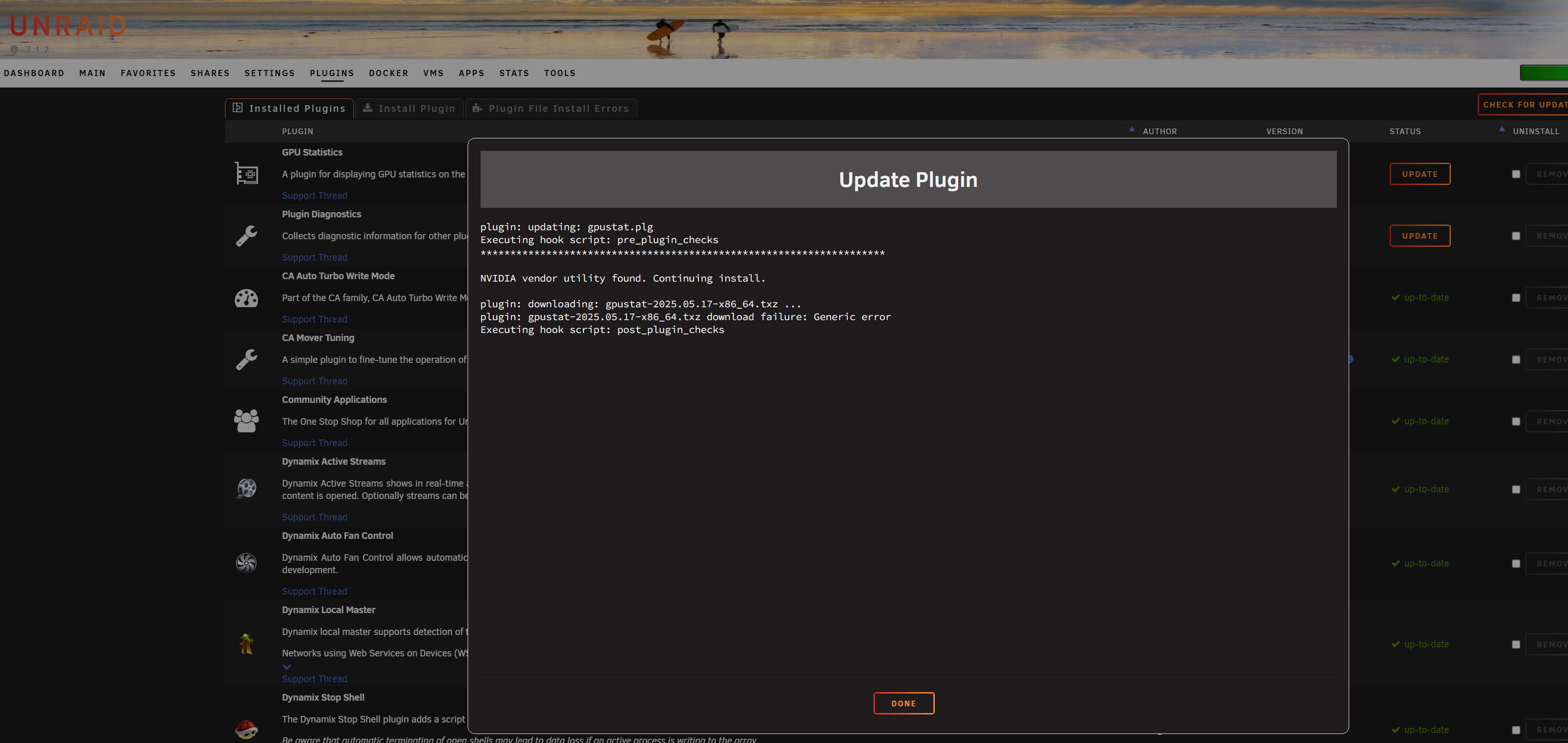 Unable to update plugin - plugin: xxxx download failure: Generic error ...