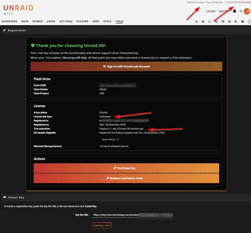 License key installed (maybe), and not updating in web UI and CC issue ...
