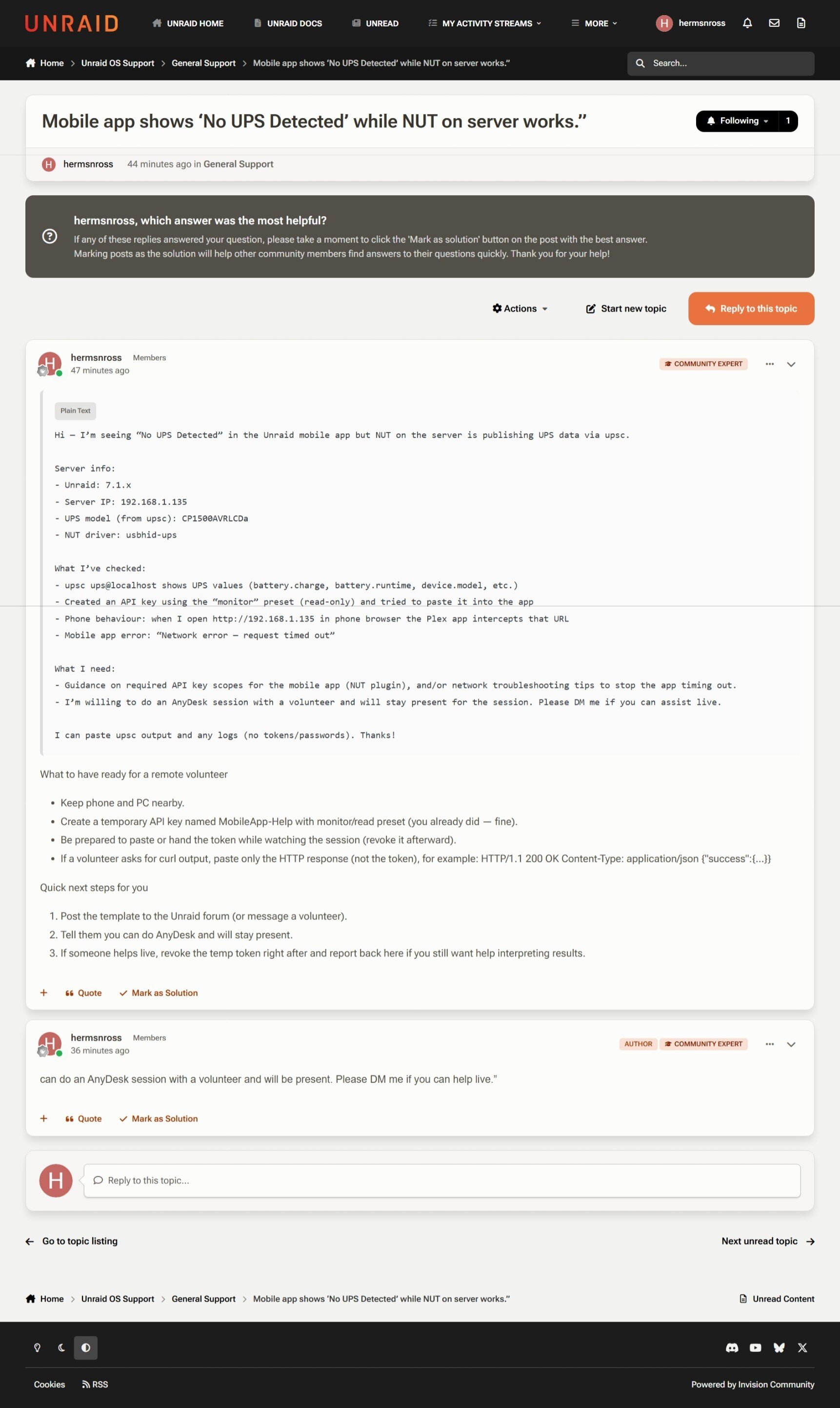 IOS API UPS - Unraid API Support - Unraid