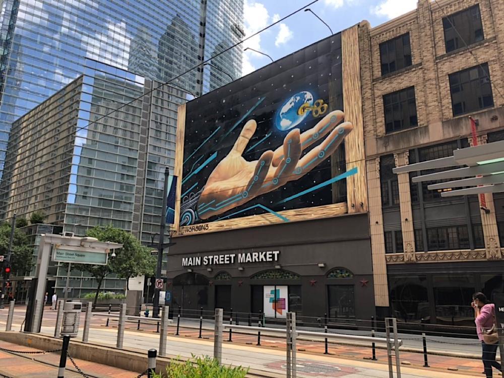 "Innovation for All" mural above Main Street Market - Houston Murals ...