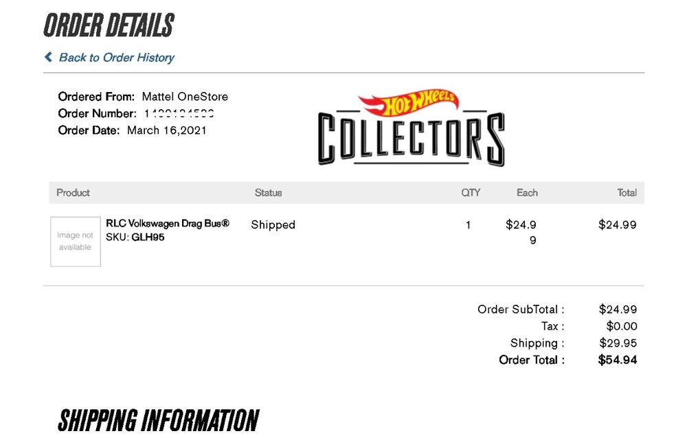 How can I get tracking number info for delivery of my RLC Car order ...