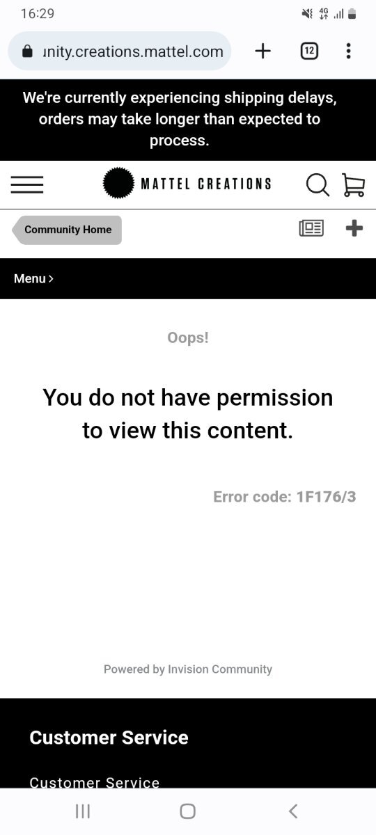 Error Code on MH membership Forum - Customer Support - Mattel Creations
