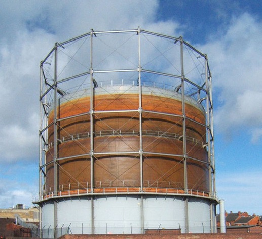 Gasholder Floating - also known as 'Gasometer' or 'Towngas' bell (tank ...