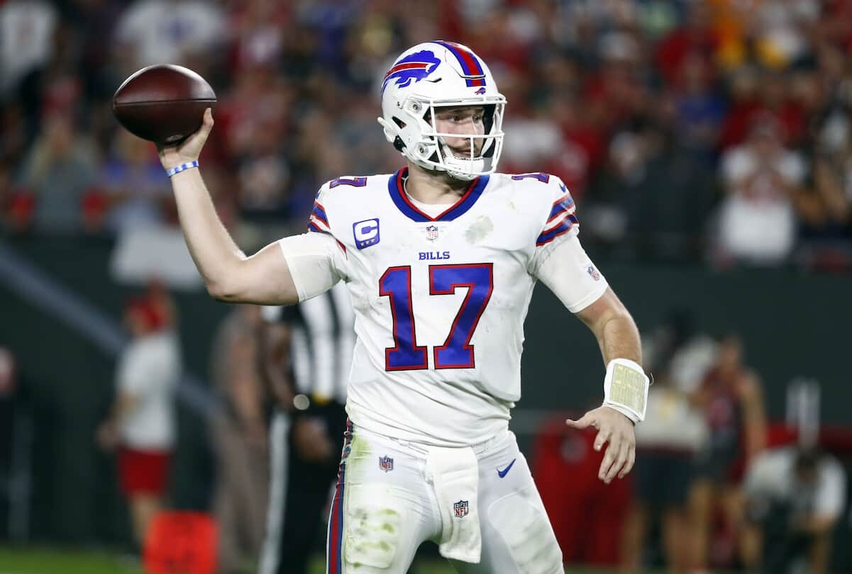 Josh Allen throwing the ball - 2021 Buffalo Bills - Bills Fans