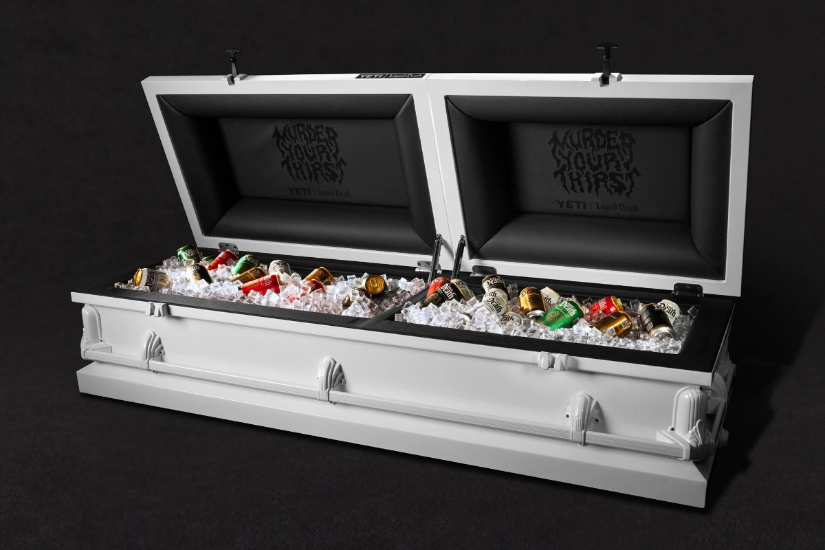 Liquid Death releases life-sized casket… to bury cold drinks in - Ad ...