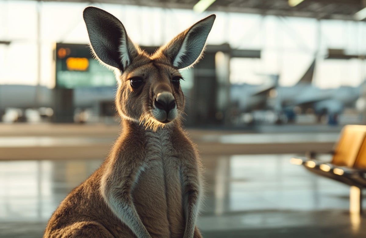 Wait, is that a kangaroo in line at the airport with a boarding pass ...