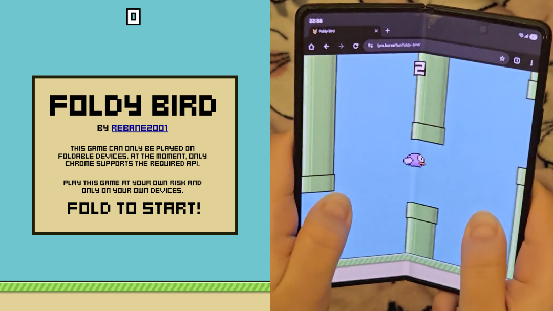 'Foldy Bird' is like 'Flappy Bird' but for foldable phones, with the ...