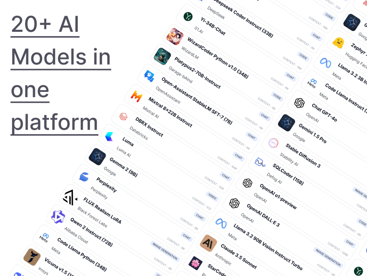 This platform brings 20+ AI models together for chat and content ...